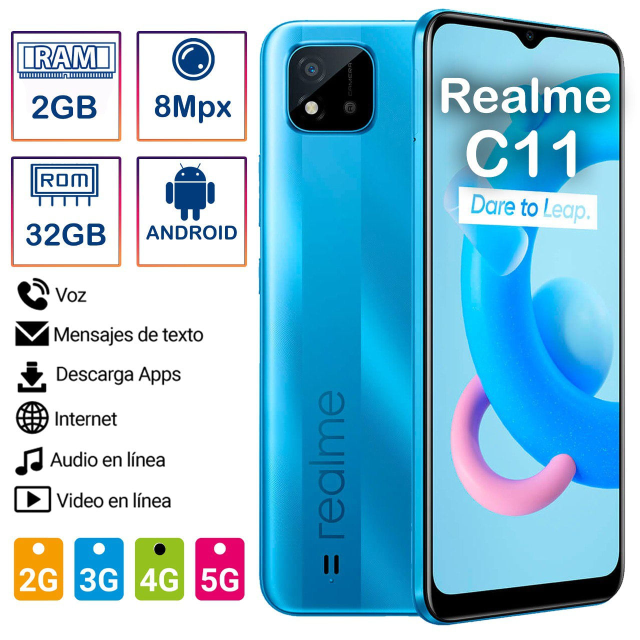 Celular Realme C11 2021 Ram2 Rom 32GB Azul - Muy Bacano