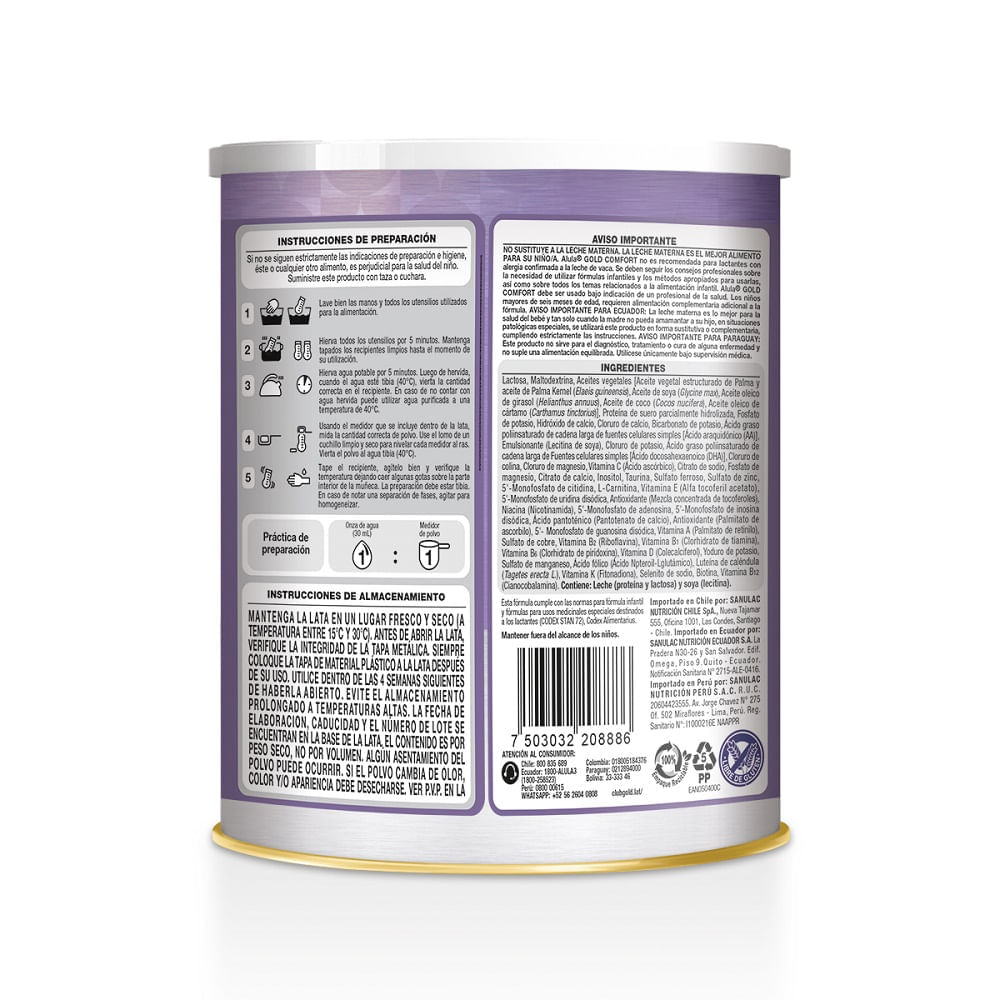 Formula Infantil Alula Gold Comfort 0-12 Meses X 400g - Muy Bacano