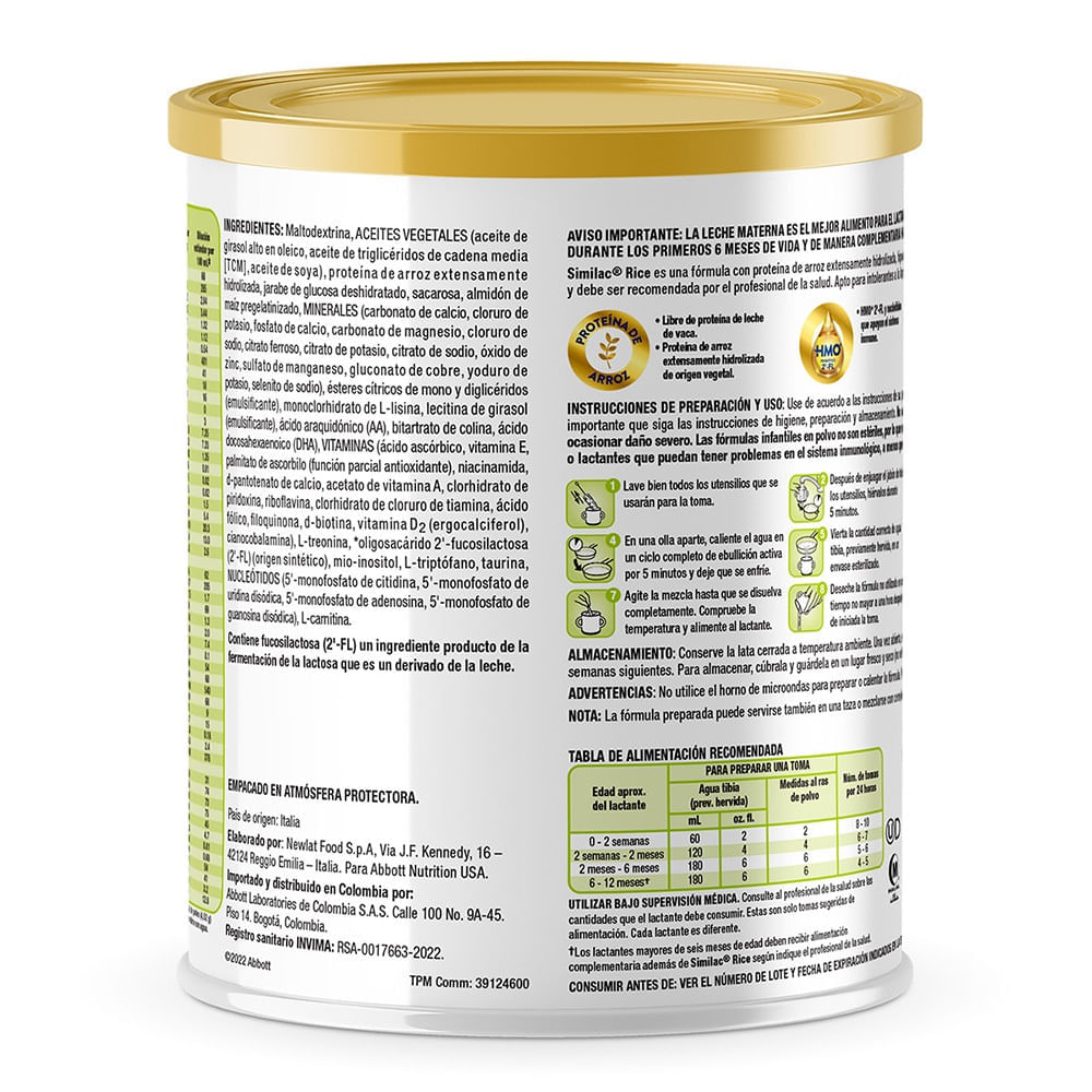 Formula Infantil Similac Rice Hmo Et 1 0-12m X 400g - Muy Bacano