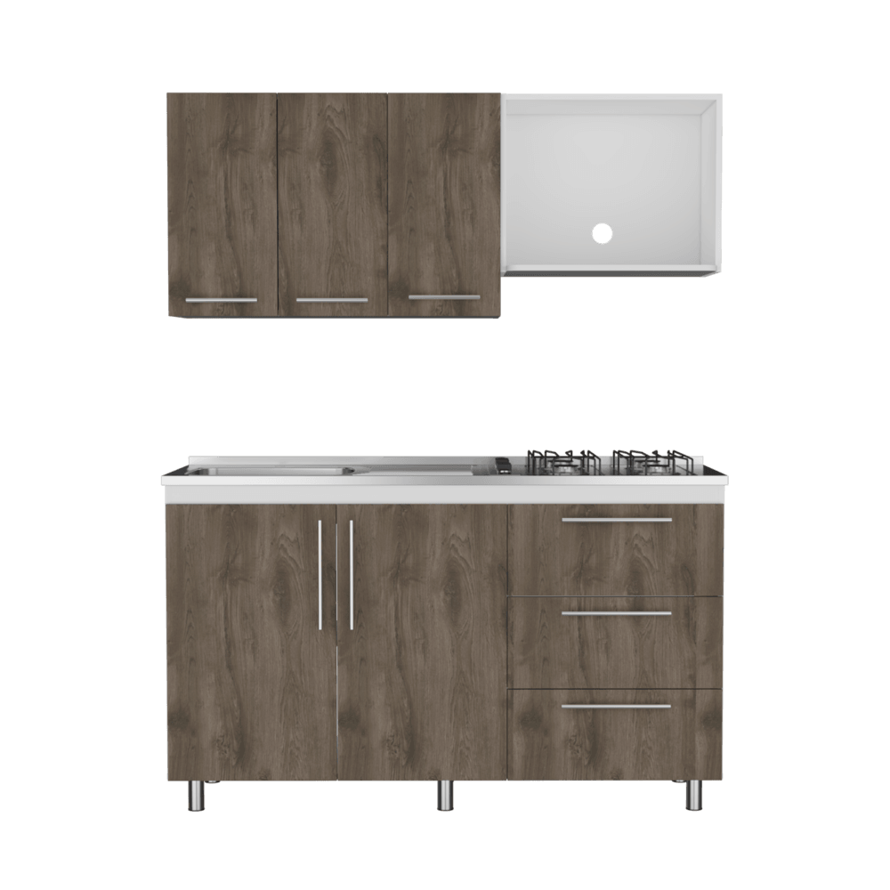 Cocina Integral Rubio, Blanco Duqueza y Nogal, Incluye Meson Izquierdo - Muy Bacano