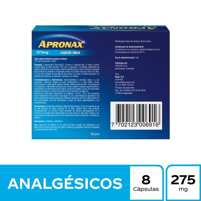 Apronax 275 Mg Cápsula Líquida Naproxeno Sódico Caja X 8 Cápsulas - Muy ...